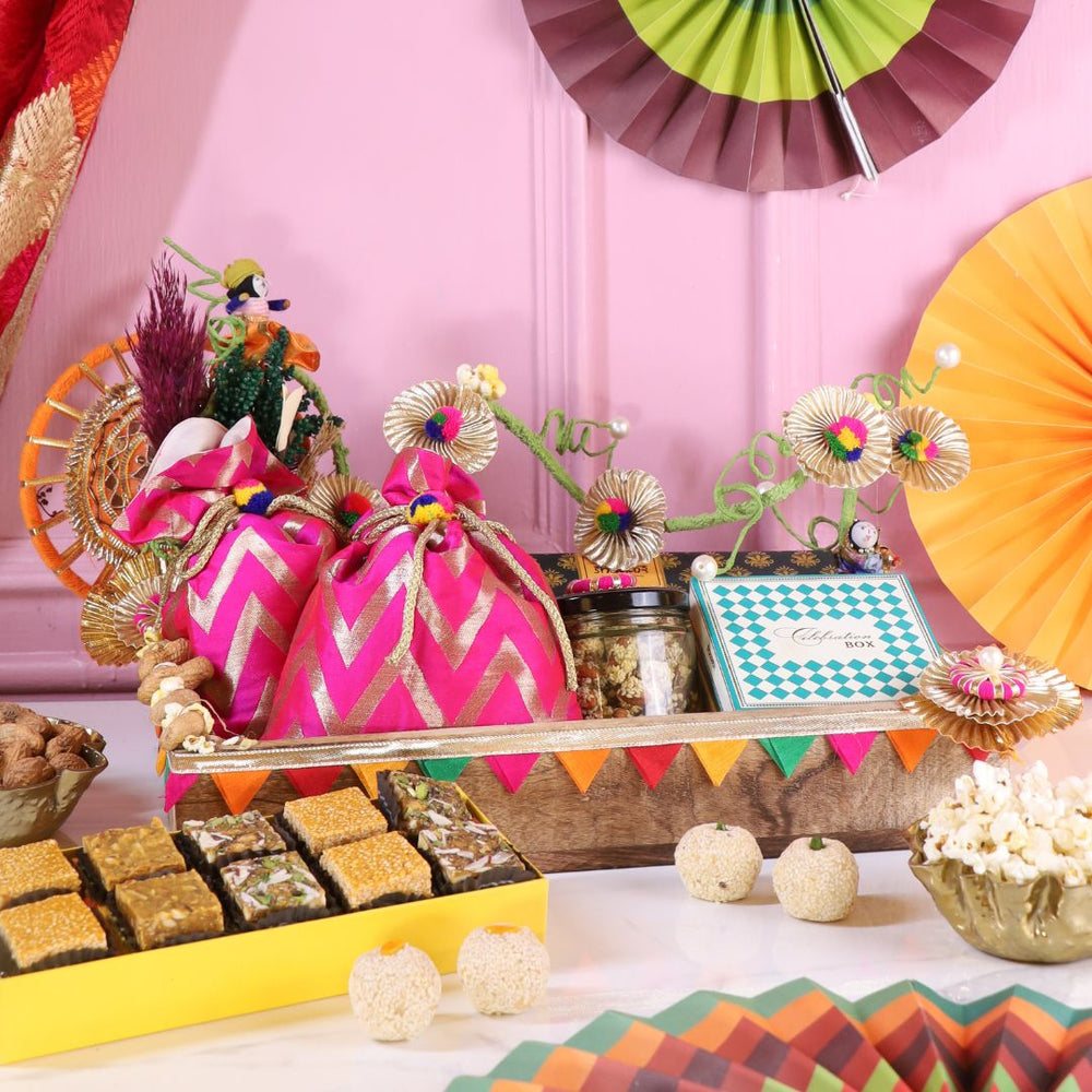 Wooden Tray with Chakri Decor | Premium Lohri Gift