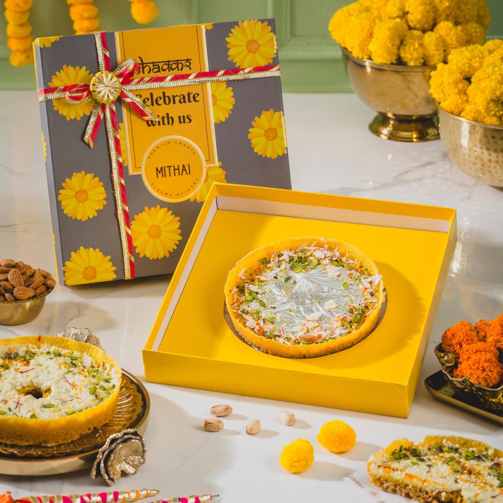 Order Now Plain Dryfruit Ghewar with Silver Varq in Delhi NCR - Shakkr